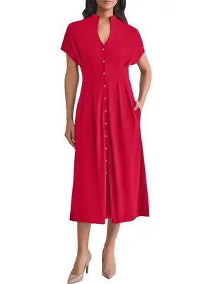 Misook A-line Midi Shirt Dress - Scarlet Red
