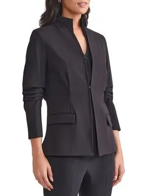 Misook Ruched Sleeve Ponte Jacket - Black