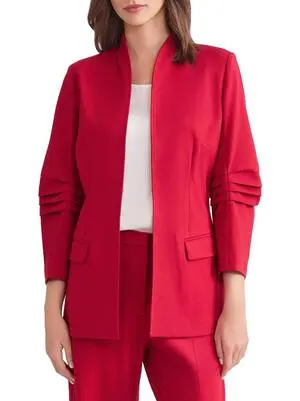 Misook Ruched Sleeve Ponte Jacket - Scarlet Red