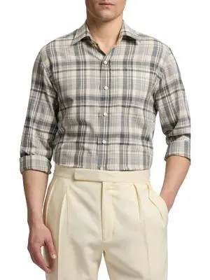 Ralph Lauren Purple Label Plaid Button-up Shirt - Cream Melange Grey