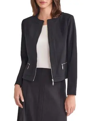 Misook Front Zip Ponte Jacket - Black