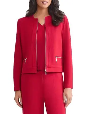 Misook Front Zip Ponte Jacket - Scarlet Red