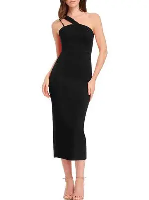 Dress The Population Asymmetric Midi Dress - Black
