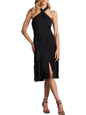 Tadashi Shoji Halter Tiered Cocktail Dress - Black