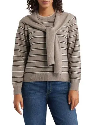 Wit & Wisdom Tie Sleeve Sweater - Heather Brown/rose Smoke