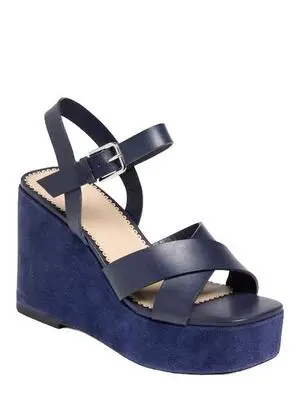 Cinq À Sept Platform Wedge Ankle Strap Sandal - Navy