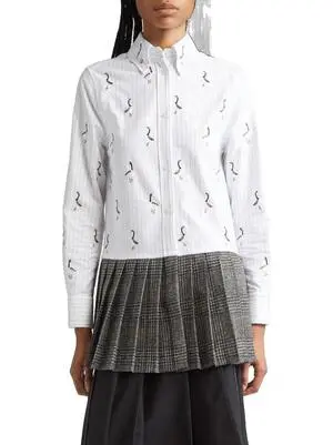 Thom Browne Embroidered Stripe Button-down Shirt - Medium Grey