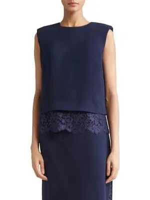 St. John Lace Trim Satin Back Crepe Top - Midnight