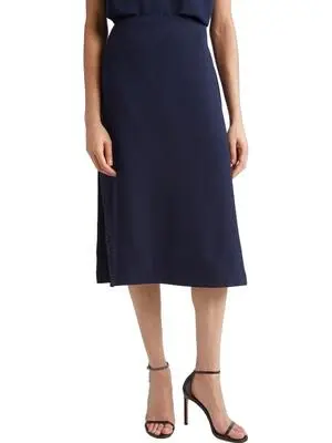 St. John Satin Back Crepe Skirt With Lace Inset - Midnight