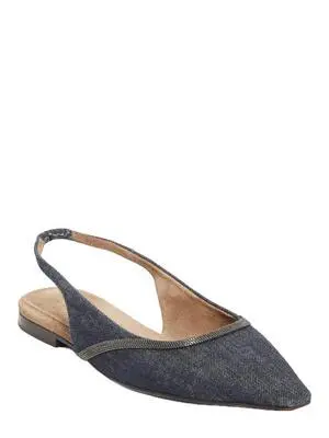 Brunello Cucinelli Monili Pointed Toe Slingback Flat - C001 Denim Blue
