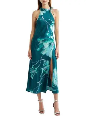 HUTCH Floral Mock Neck Sleeveless Dress - Teal Bloom