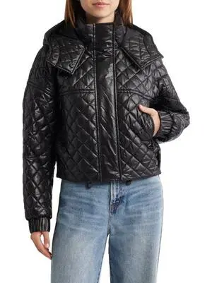 Bcbgmaxazria Quilted Hooded Crop Jacket - Black