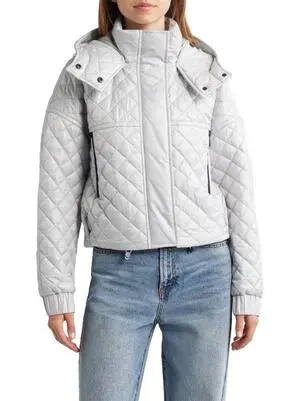 Bcbgmaxazria Quilted Hooded Crop Jacket - Mist