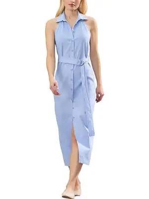 NEXT Belted Sleeveless Linen-blend Shirtdress - Blue