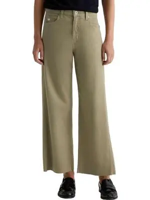 Ag Saige Paneled Wide-leg Jeans With Raw Hem - Dusty Sage
