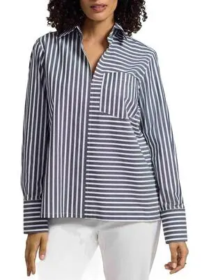 Foxcroft Bella Stripe Popover Top - Black/white