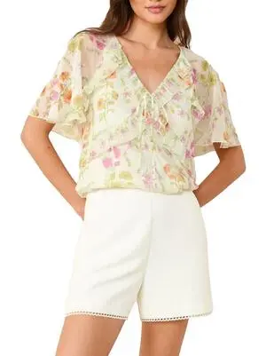 FRIENDS LIKE THESE Floral Ruffle Chiffon Top - Cream