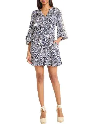 THE GOOD JOURNEY Patterned Mini Dress - Navy/white