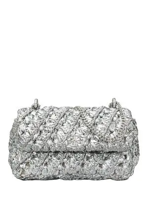 Tory Burch Kira Woven Metallic Leather Crossbody Bag - Silver