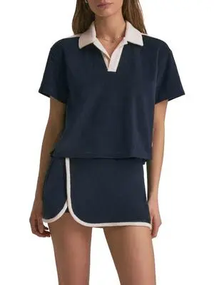 FAVORITE DAUGHTER Cropped Polo Sweater - Navy/gardenia
