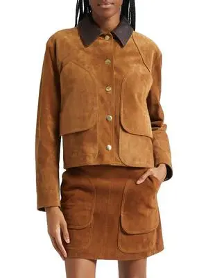 Veronica Beard Walters Crop Suede Barn Jacket - Whisky