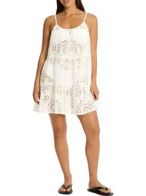 SEA LEVEL Ibiza Tie Back Cotton Eyelet Cover-up Sundress - White