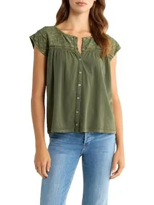 Lucky Brand Embroidered Sleeveless Top Dusty Olive