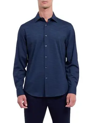 Bugatchi James Ooohcotton® Herringbone Button-up Shirt Navy