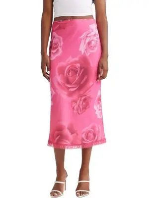 BELLA VENICE Roxy Rose Print Midi Skirt - Pink Rose