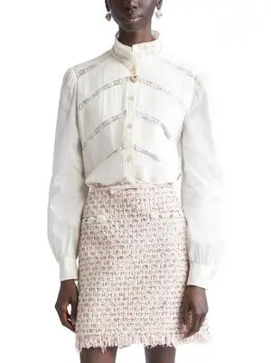Valentino Garavani Lace Inset Silk Organza Shirt - Sand