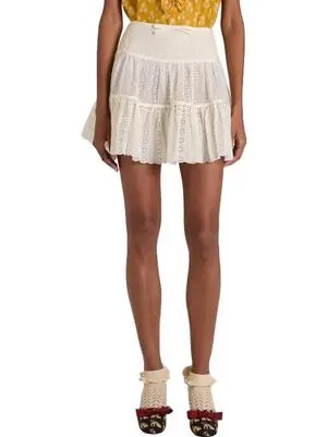 Valentino Garavani Tiered Daisy Eyelet Cotton Miniskirt - Ivory
