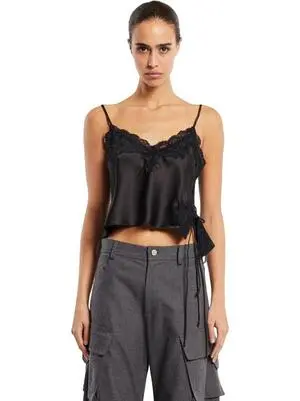 MOTHER OF ALL Mabel Lace Trim Silk Camisole - Black And White