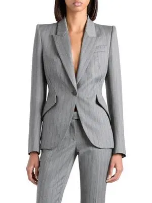 Alexander McQueen T-bar Herringbone Wool Blazer - Grey