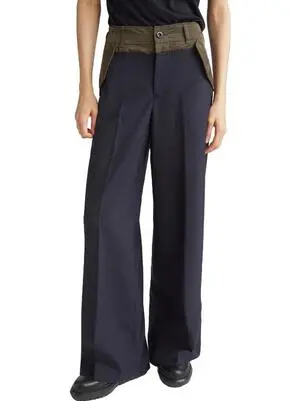 Sacai Suiting Mixed Media Straight Leg Pants Navy/dark Khaki