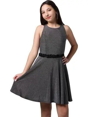 UN DEUX TROIS Glitter Stretch Racerback Fit-and-flare Dress - Black