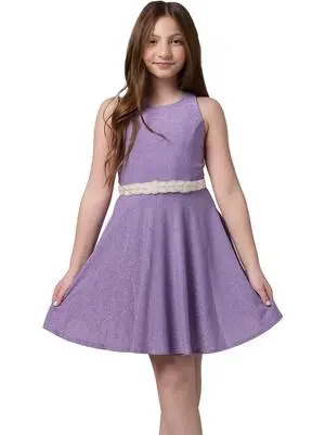 UN DEUX TROIS Glitter Stretch Racerback Fit-and-flare Dress - Lavender