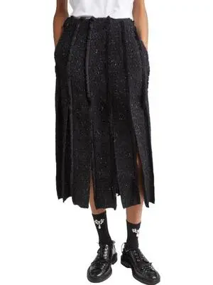 Simone Rocha Multi Slit Frayed Metallic Tinsel Tweed Skirt - Black