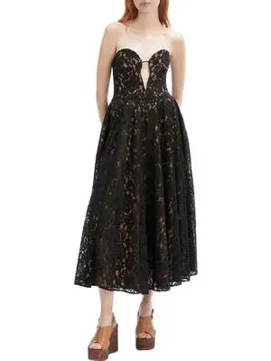 Bardot Opal Strapless Lace Midi Dress - Black
