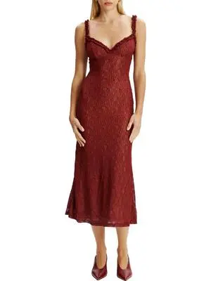 Bardot Alegra Stretch Lace Midi Dress - Burgundy