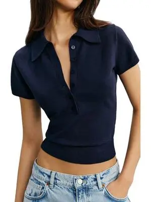 REFORMATION Bentley Crop Polo - Navy