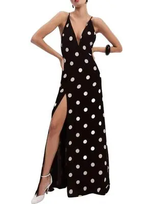 REFORMATION Zani Plunge Neck Maxi Dress - Moon Dot