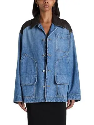 Bottega Veneta Intrecciato Collar Oversize Denim Jacket - Mid Blue