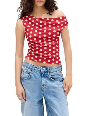 BDG URBAN OUTFITTERS Polka Dot Off-the-shoulder Top - Red