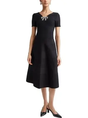 CAROLINA HERRERA Crystal Bow Knit Fit & Flare Dress