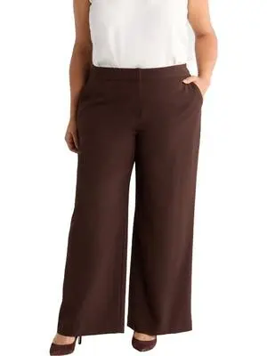 TAHARI ASL Wide Leg Flat-front Trousers - Espresso