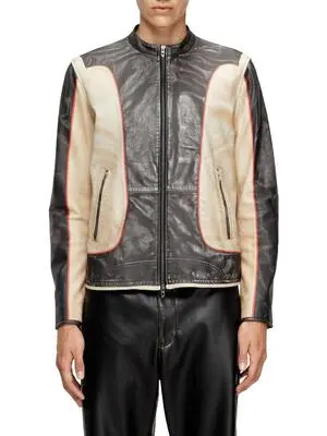 DIESEL® L-evert Colorblock Leather Moto Jacket - Black