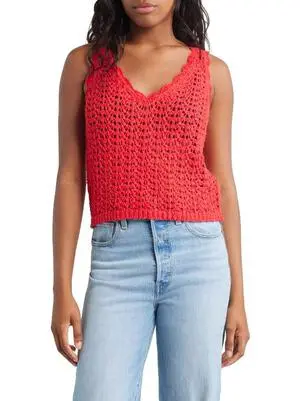 Topshop Open Stitch Cotton Sweater Tank - Red