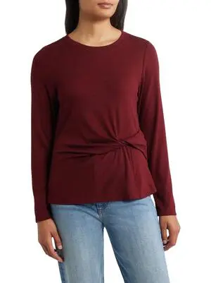 Wit & Wisdom Twist Front Crewneck T-Shirt Syrah