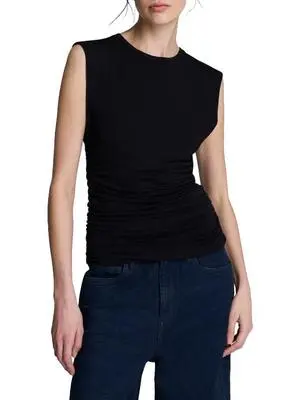 KENNETH COLE Ruched Sleeveless Knit Top - Black