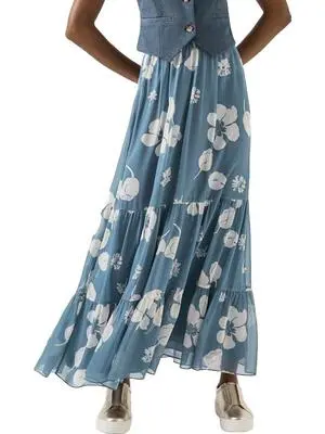 LK BENNETT Rumi Floral Tiered Maxi Skirt - Blue Multi